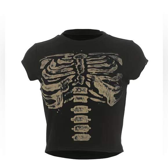 SGC619 | Tops | New Skeleton Print Crop Top | Poshmark